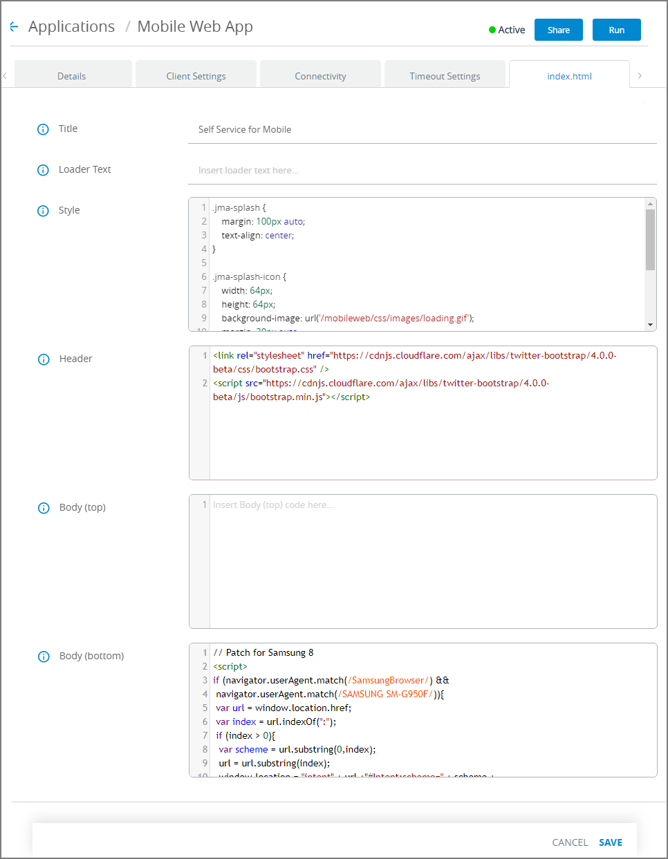 Customizing the Index.html Source for an Application – Uniphore Support